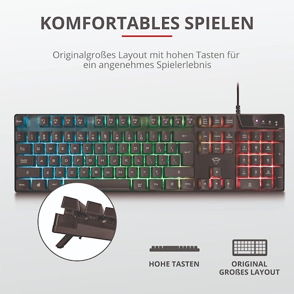 კლავიატურა Trust GXT835, Wired, RGB, USB, Gaming Keyboard, Black ...