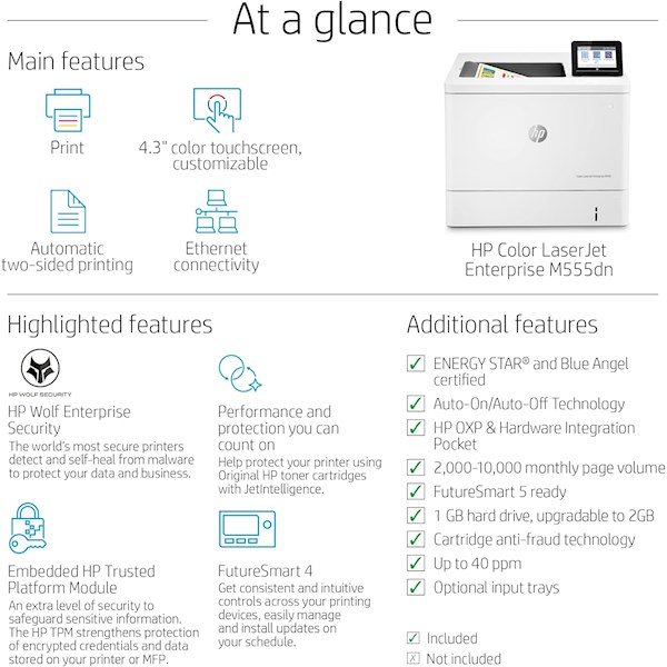 პრინტერი HP 7ZU78A LaserJet M555dn, A4, USB, Ethernet, White | 7ZU78A ...